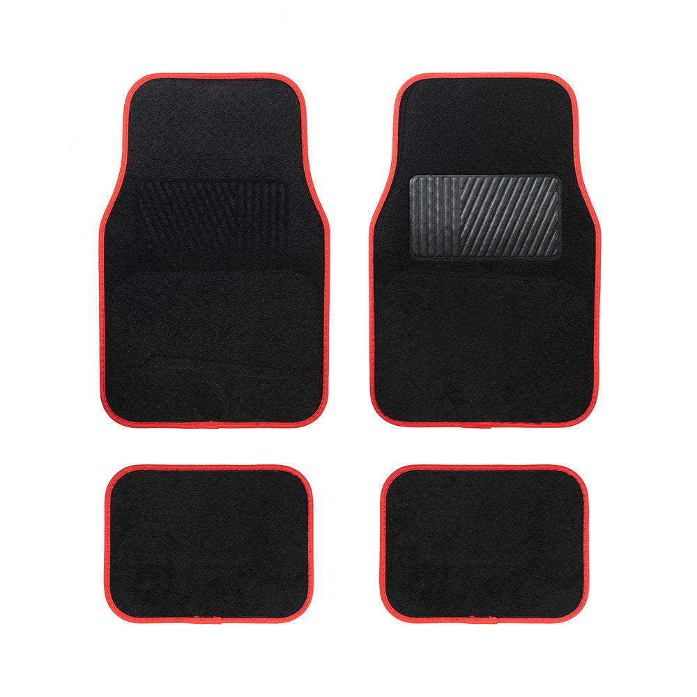 Premium 4PC Carpet Mat Set Universal Fit Red Trim – WWW.PLANETAUTO.IE